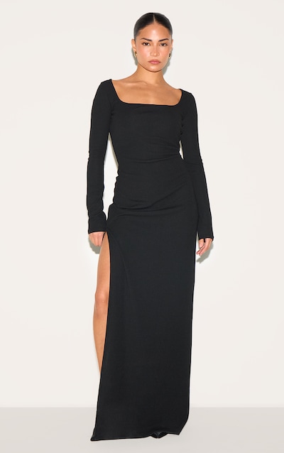 Petite Black Ribbed Long Sleeve Maxi Dress | Petite | PrettyLittleThing AUS
