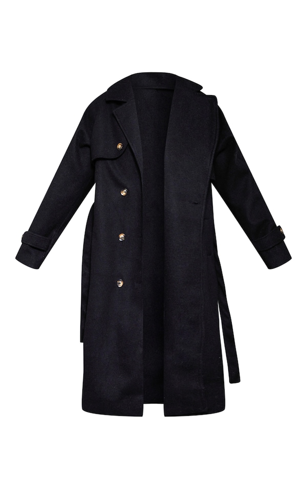 Black Oversized Double Breasted Military Trim Coat | PrettyLittleThing USA