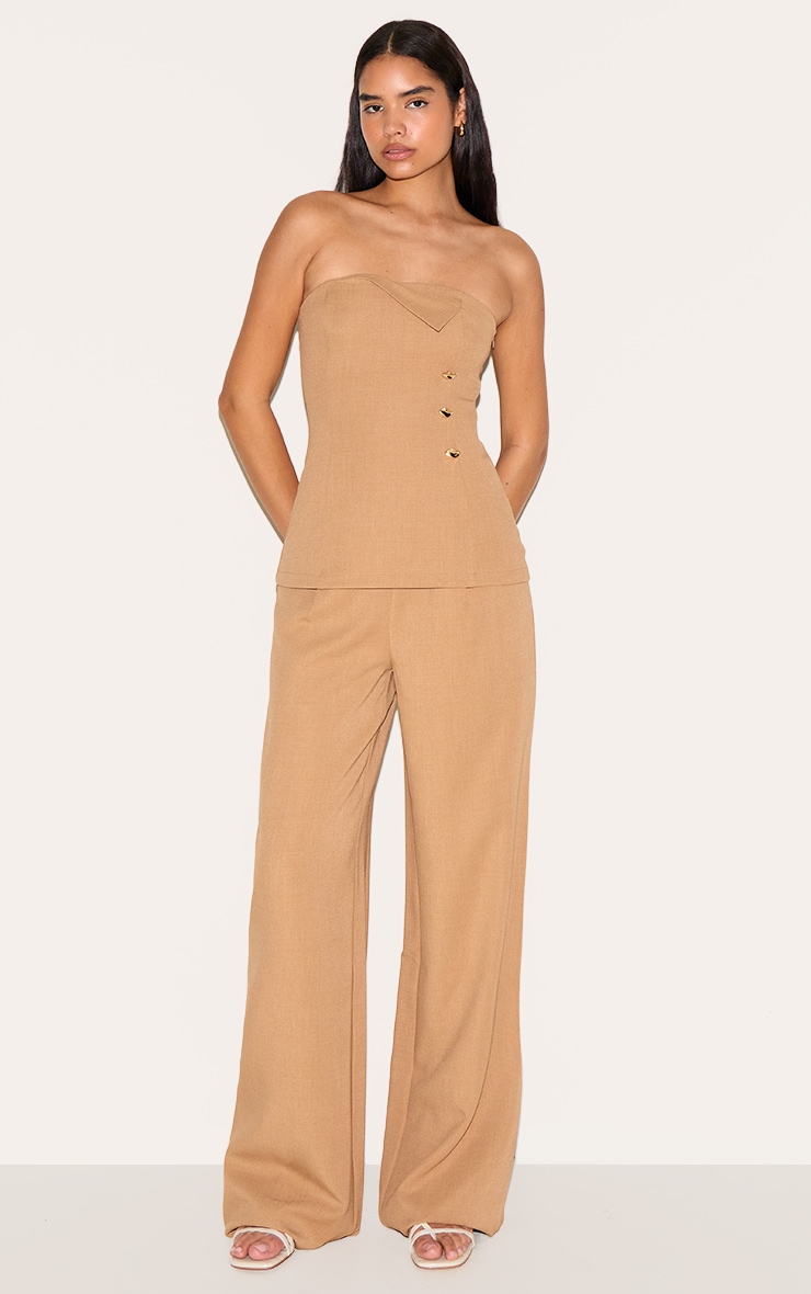 Tall Sand Mid Rise Tailored Wide Leg Trousers | Tall | PLT
