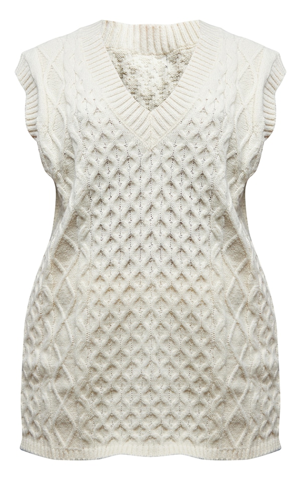 Cream Oversized Cable Knit Vest | Knitwear | PrettyLittleThing AUS