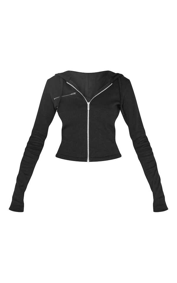 Black Zip Up Ribbed Track Top | Co-ords | PLT
