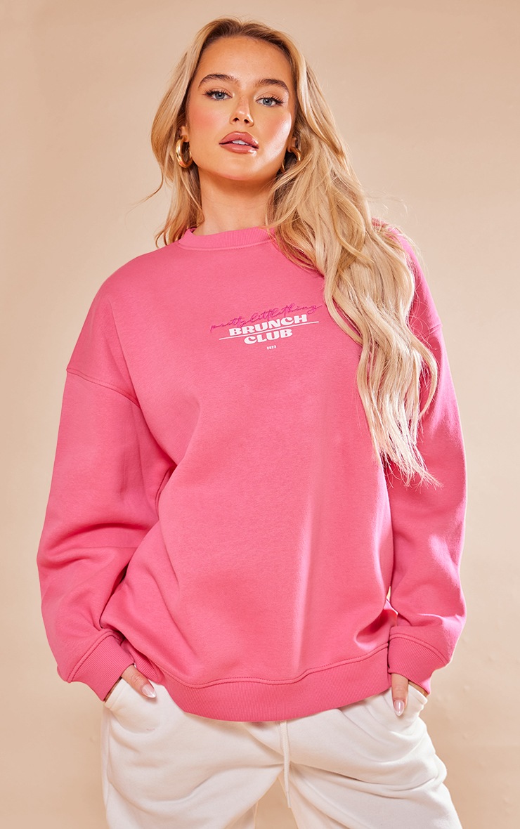 Pink Brunch Club Print Oversized Sweatshirt | Athleisure ...