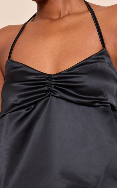 Black Satin Ruched Backless Tie Cami Top | Co-ords | PrettyLittleThing AUS