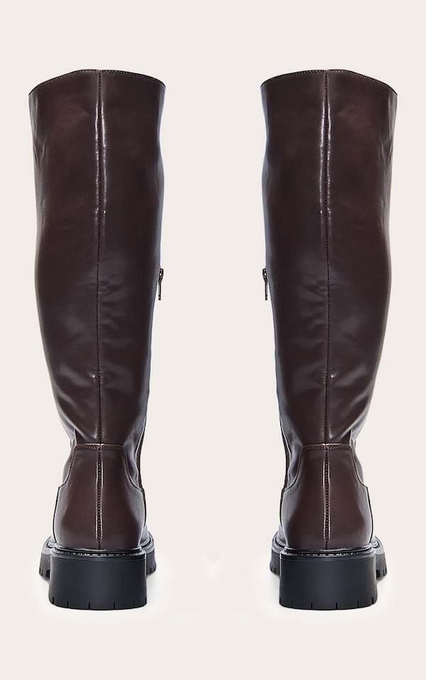 Chocolate Chunky Cleated Sole Knee Boot | Footwear | PLT
