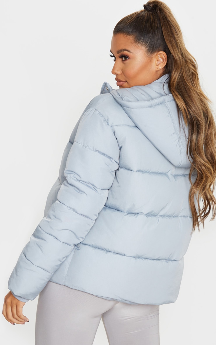 Light Grey Padded Panel Puffer Hooded Jacket | Outerwear ...