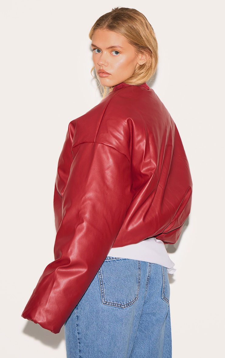 Cherry Red Faux Leather Oversized Bomber Jacket | Outerwear ...