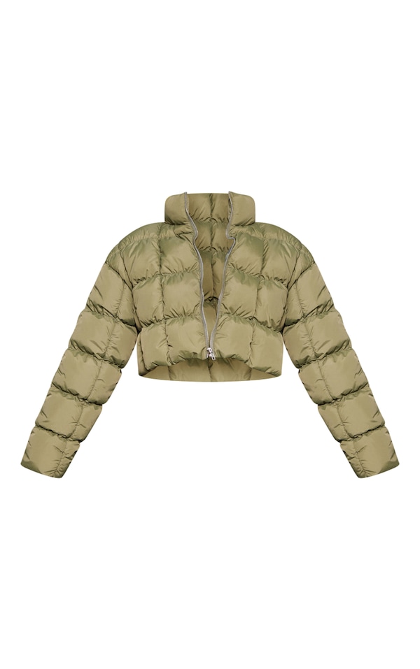 Khaki Square Quilted Cropped Puffer | Outerwear | PLT