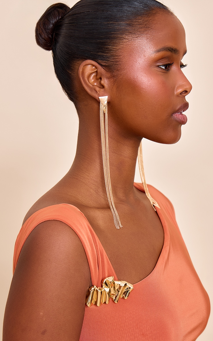 Gold Mesh Chain Drape Statement Earrings | Accessories ...