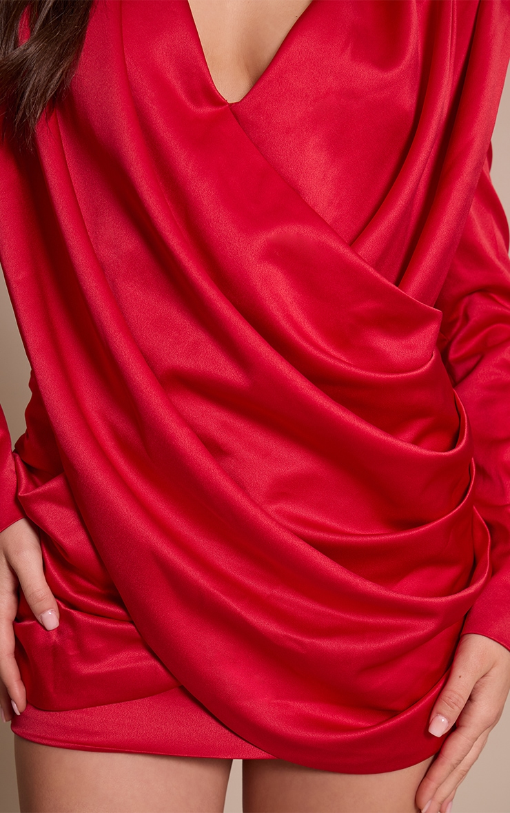 Red Satin Cowl Neck Mini Dress | Dresses | PLT CA