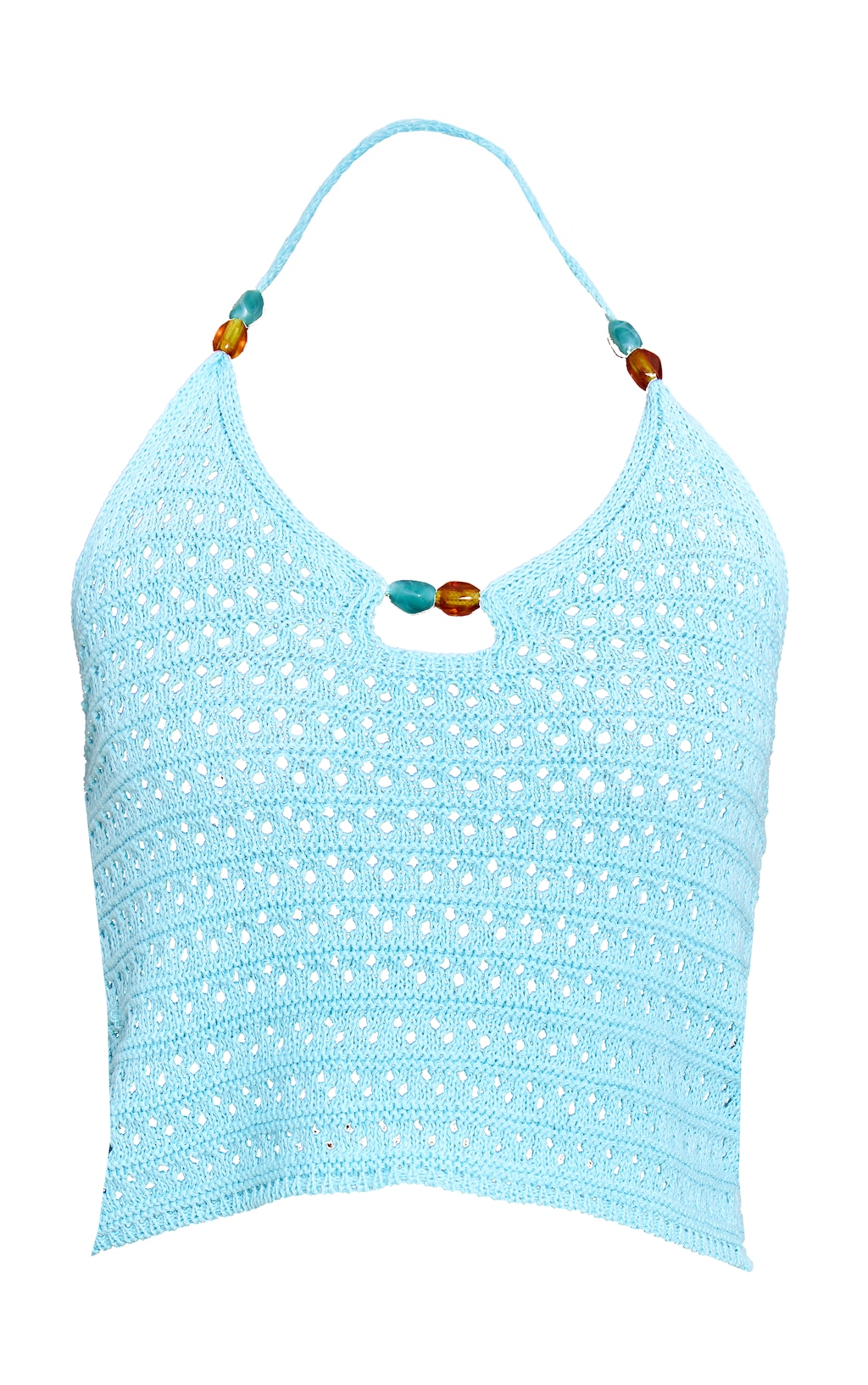 Blue Crochet Bead Detail Halter Top | Knitwear | PLT