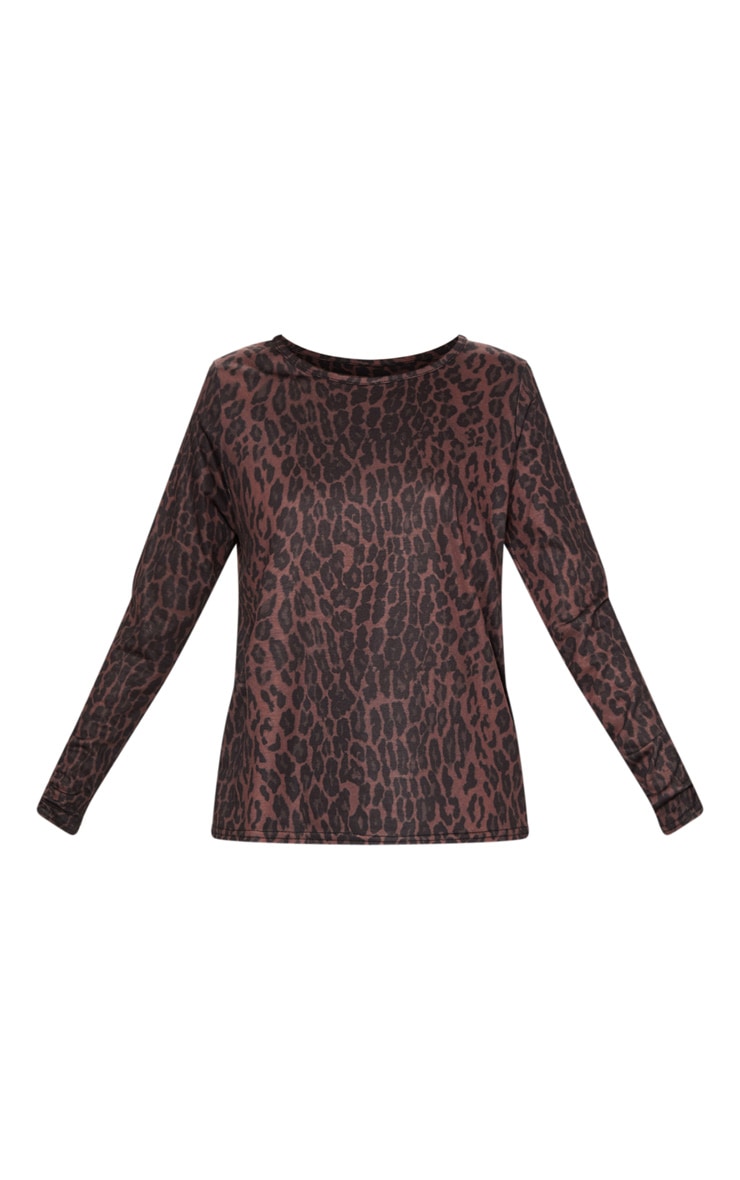 Brown Leopard Print Long Sleeve Top | Tops | PrettyLittleThing USA