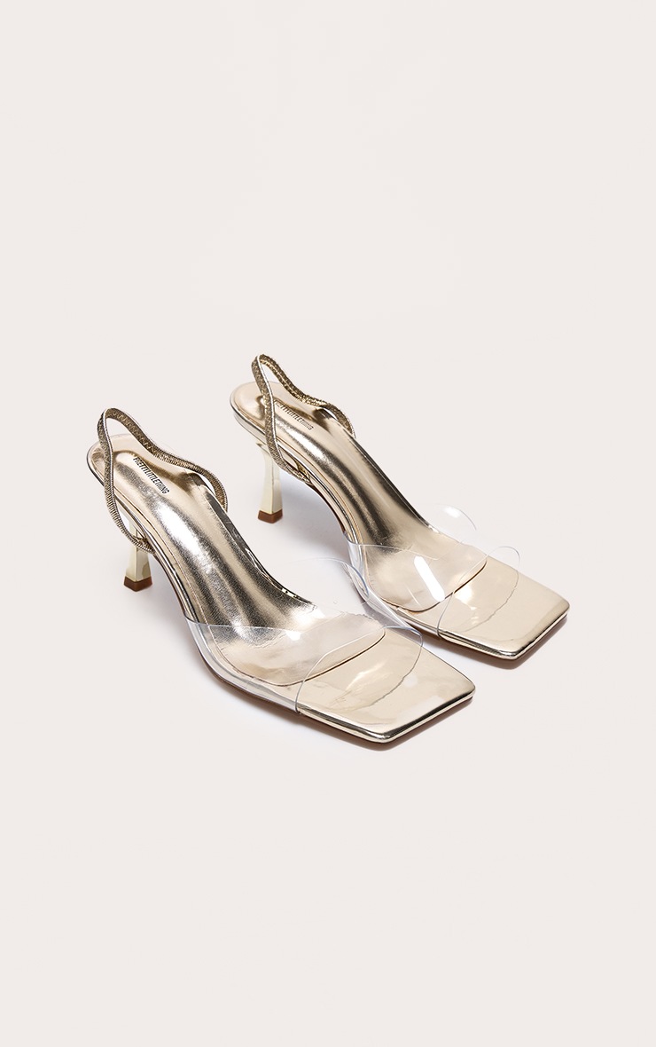 Gold Metallic Clear Strap Low Heeled Sandals | Footwear ...