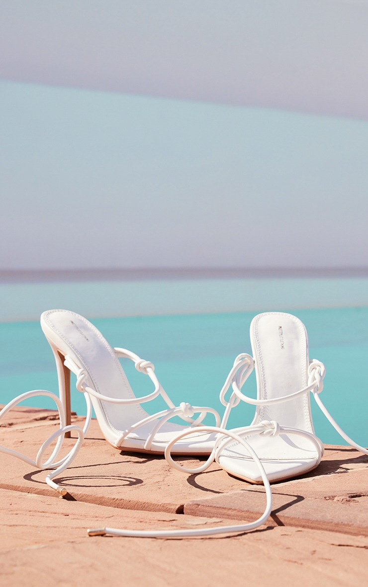 White PU Point Toe Strappy Lace Up Heeled Sandals | Footwear ...