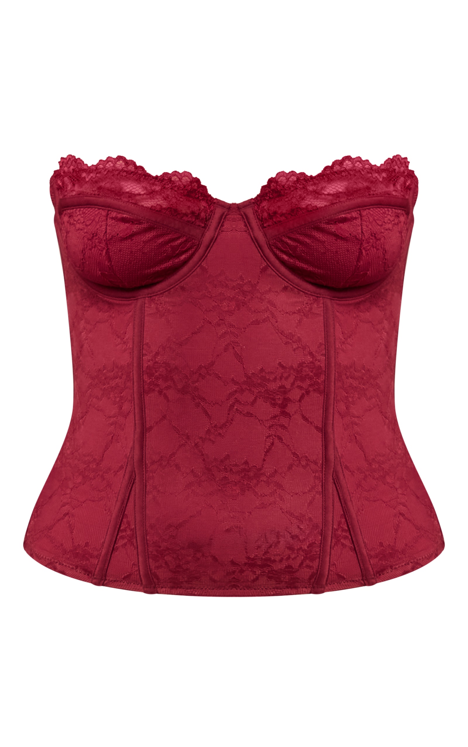 Wine Lace Hook And Eye Bonded Bandeau Corset | Tops | PLT