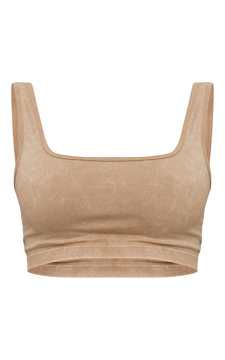 Oatmeal Acid Wash Seamless Cropped Sports Bra | Athleisure | PLT