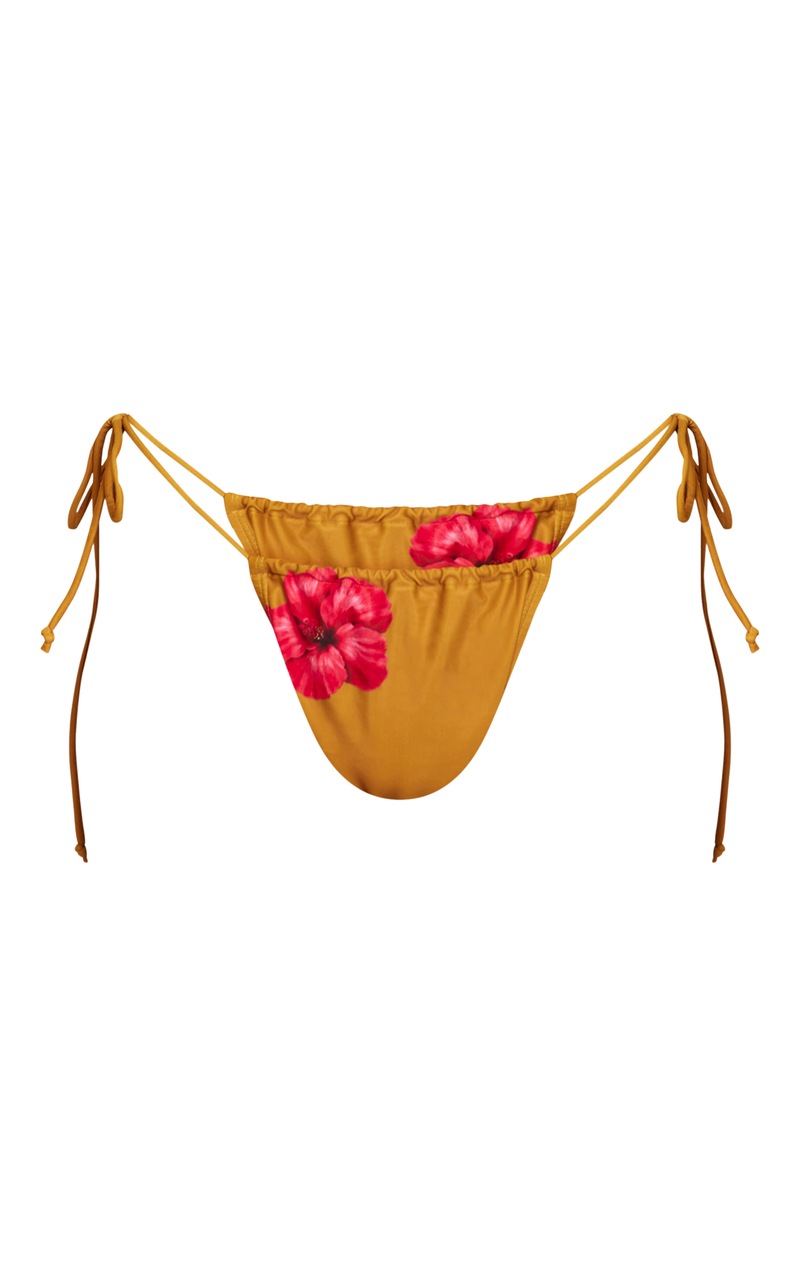 Mustard Hibiscus Print Triangle Bikini Top | Swimwear | PLT USA