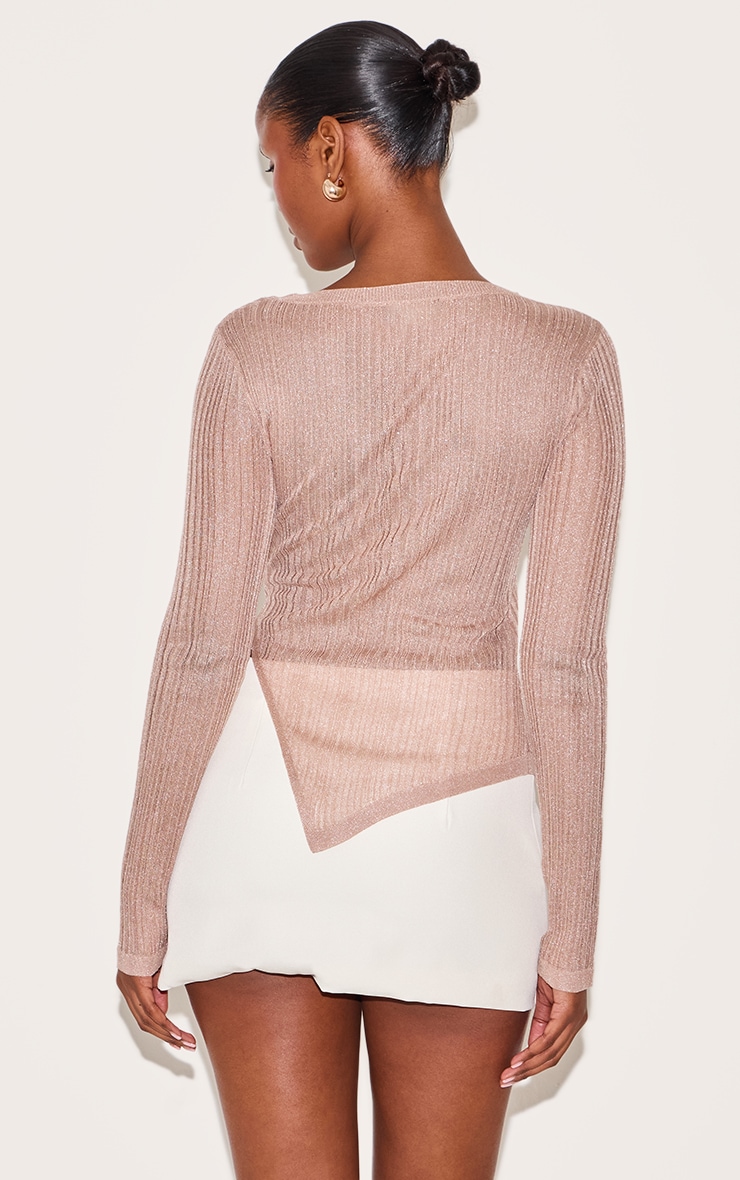 Mocha Sheer Knit Asymmetric Top | Knitwear | PLT USA
