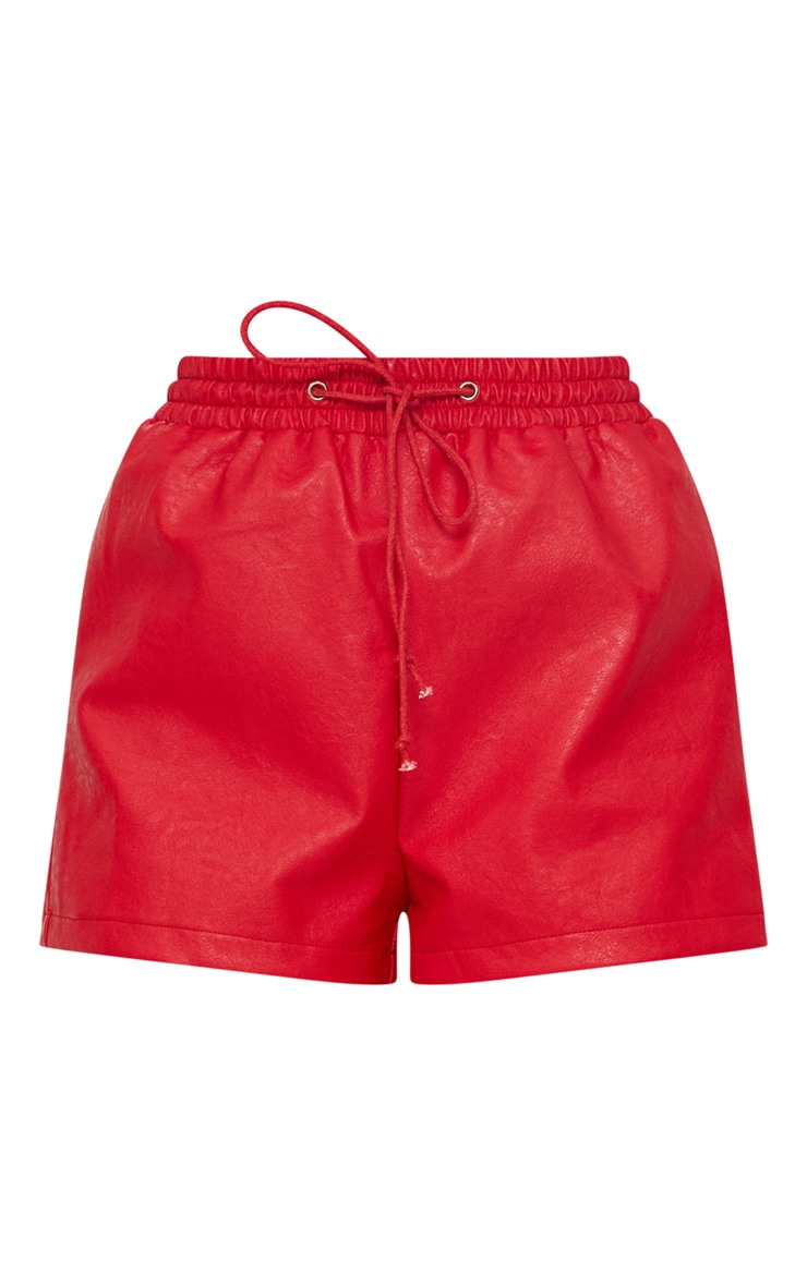 Red Faux Leather Runner Shorts | PrettyLittleThing USA