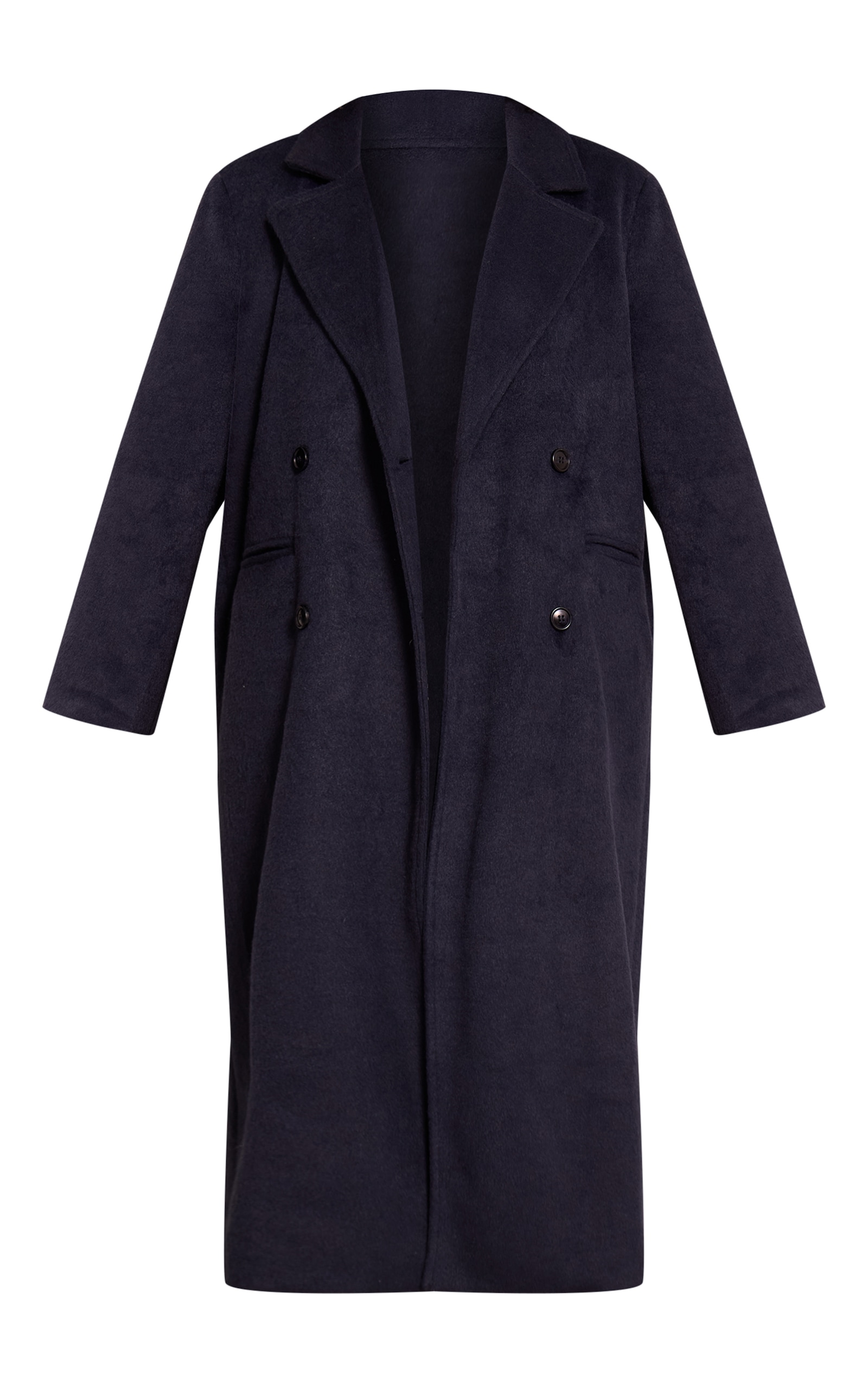 Navy Structured Double Breasted Wool Maxi Coat | Outerwear | PLT