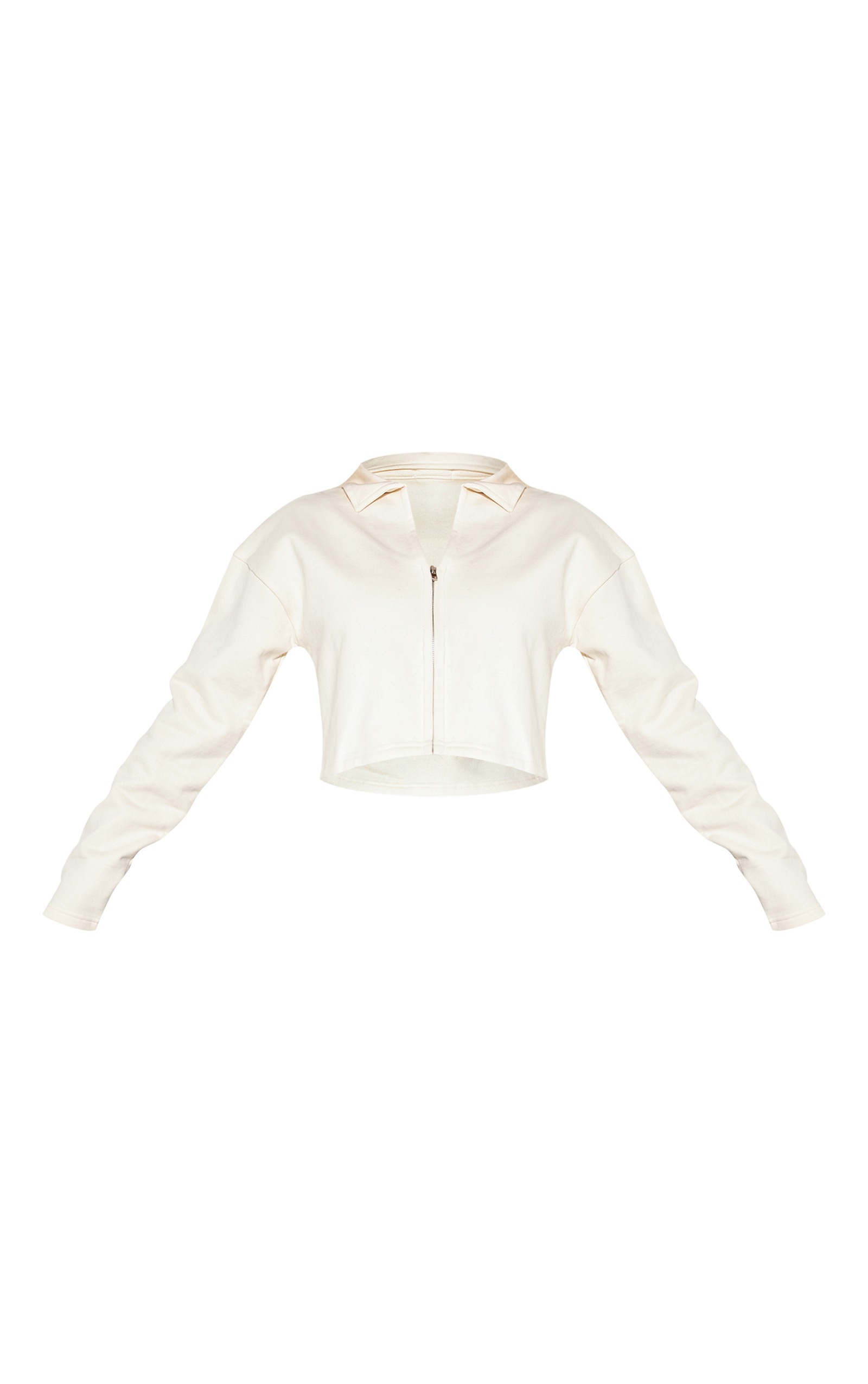 Cream Premium Boxy Sweat Zip Up Polo | Athleisure | PLT
