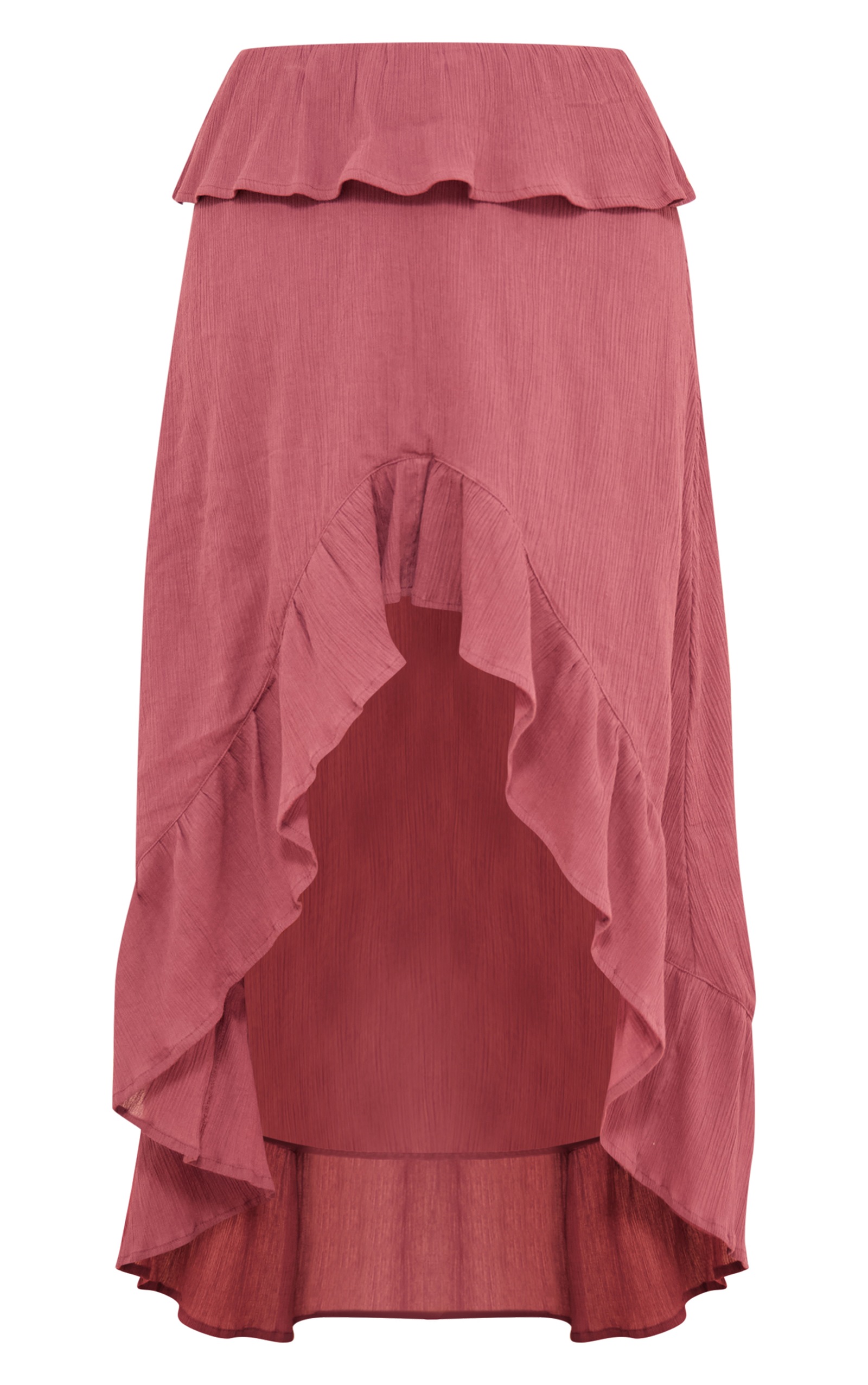 Berry Cheesecloth Shirred Waist Waterfall Hem Skirt | Bottoms | PLT