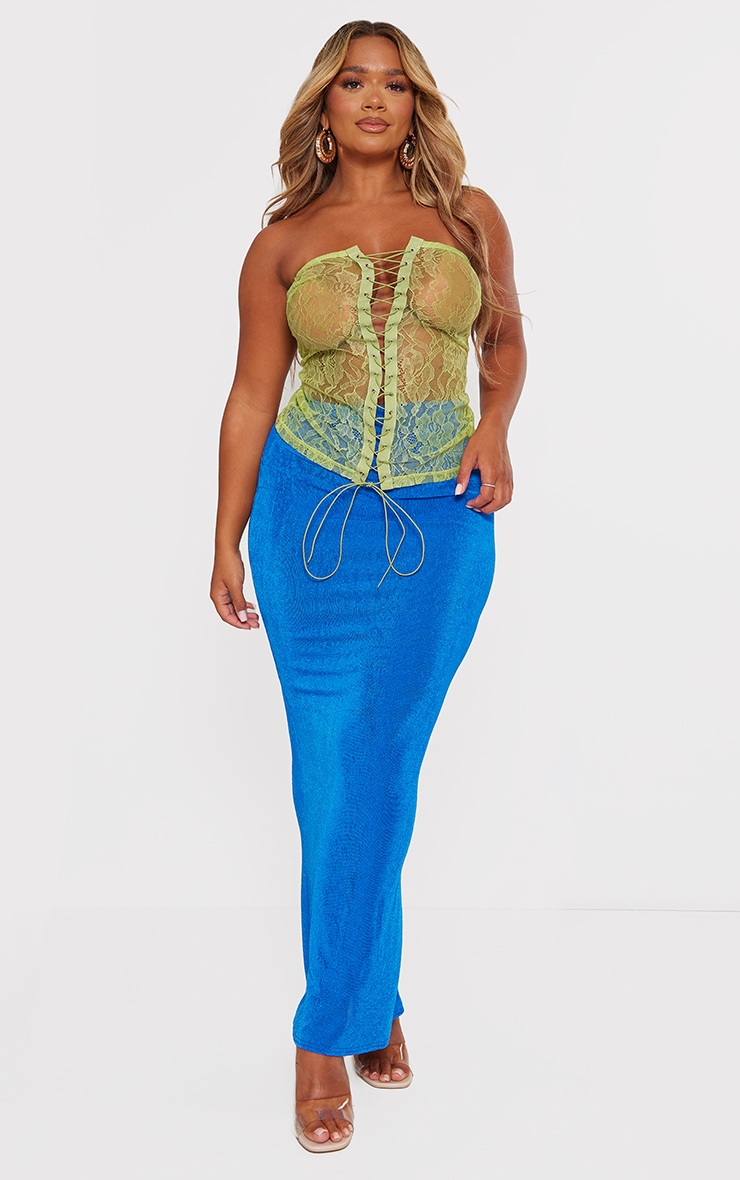 Shape Top bustier dentelle transparente vert citron lacets devant ...