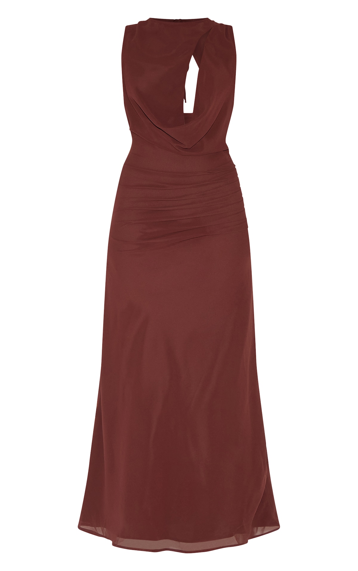 Chocolate Chiffon Keyhole Ruched Detail Maxi Dress | Dresses | PLT