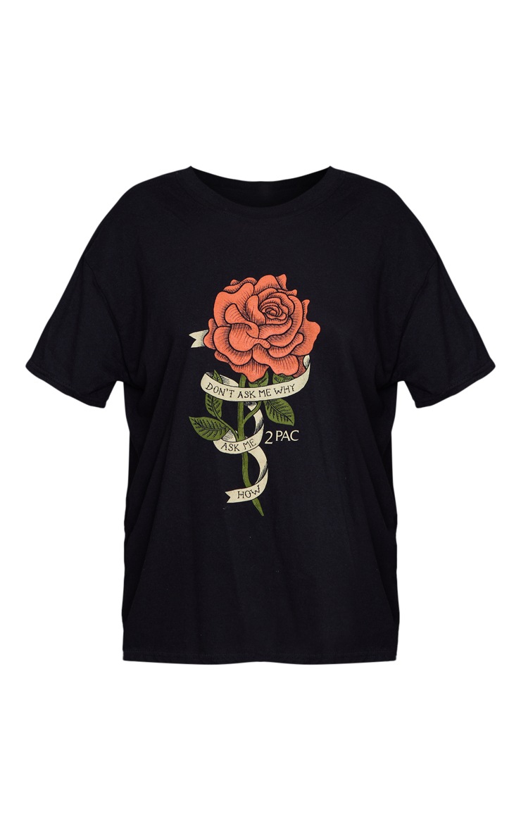 Black Tupac Print T Shirt | Tops | PrettyLittleThing USA