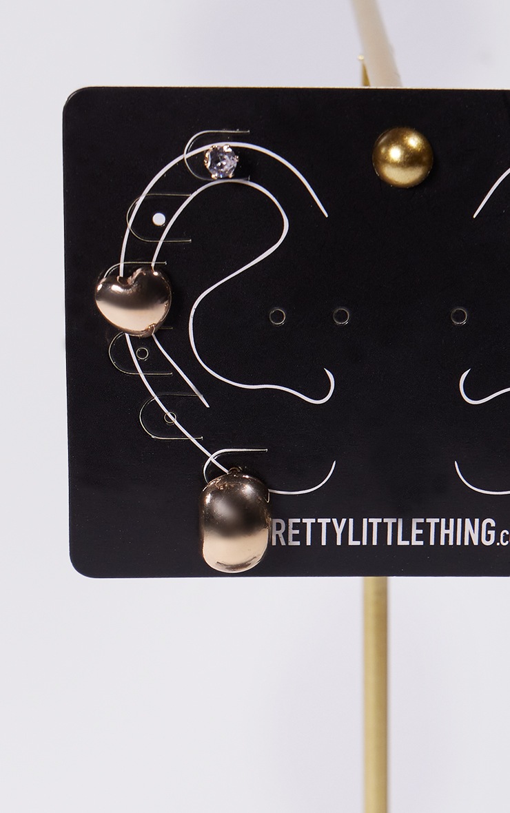 Gold Puff Heart Stud Earrings Multi Pack | Accessories ...