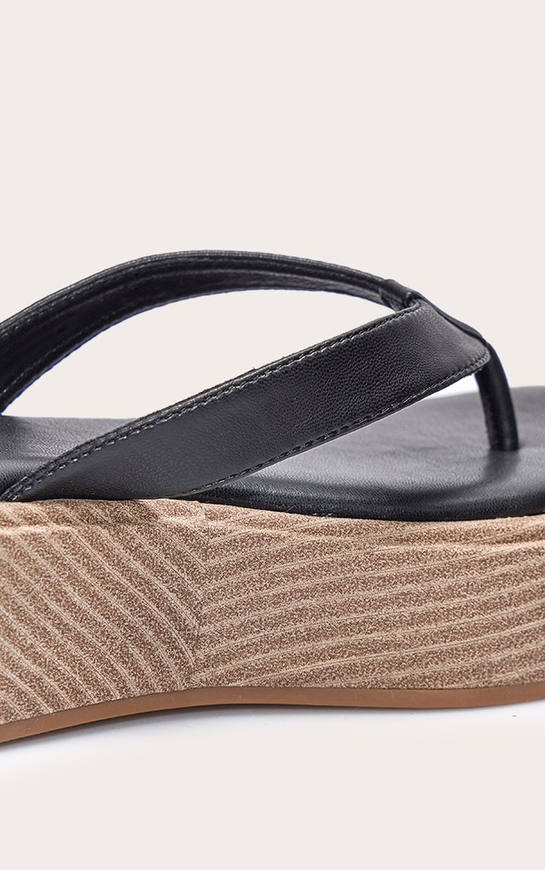 Black PU Toe Thong Round Toe Flatform Sandals | Footwear ...