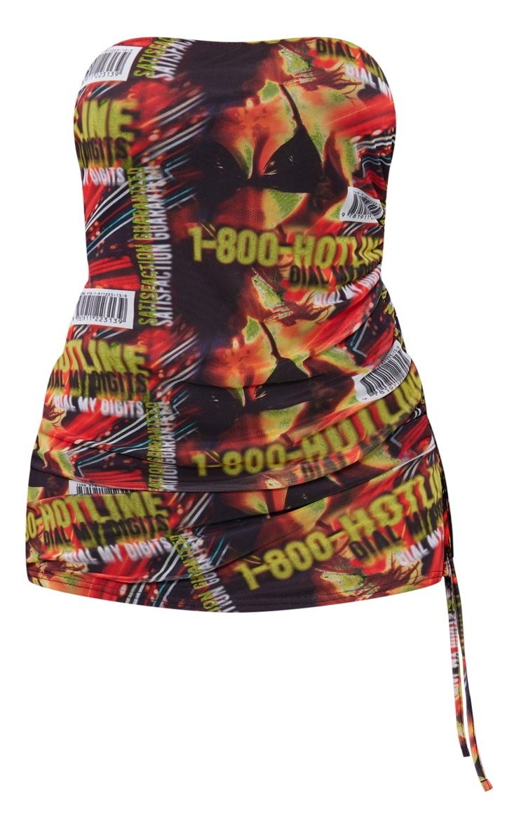 Shape Red Newspaper Print Mesh Cut Out Mini Dress Prettylittlething