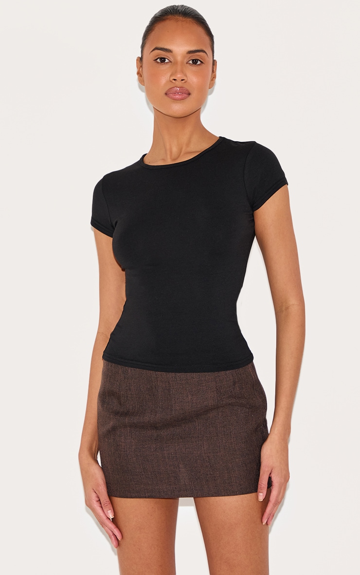 Black Modal Cotton Longline Fitted T Shirt | Tops | PrettyLittleThing AUS