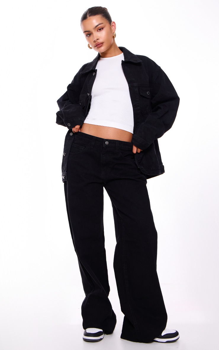 PLT Washed Black Oversized Boyfriend Denim Jacket | Denim ...