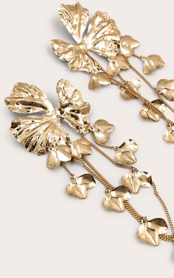 Gold Flower Drape Statement Earrings | Accessories | PrettyLittleThing USA