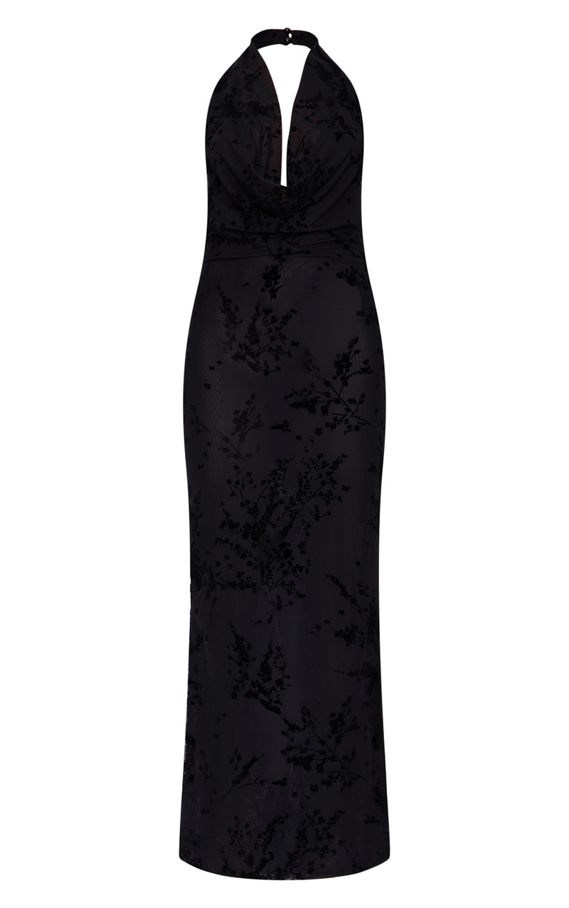 Black Devore Cowl Neck Maxi Dress | Dresses | PLT IRE