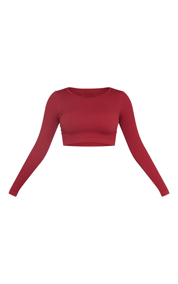Red Structured Contour Rib Round Neck Crop Top | PrettyLittleThing