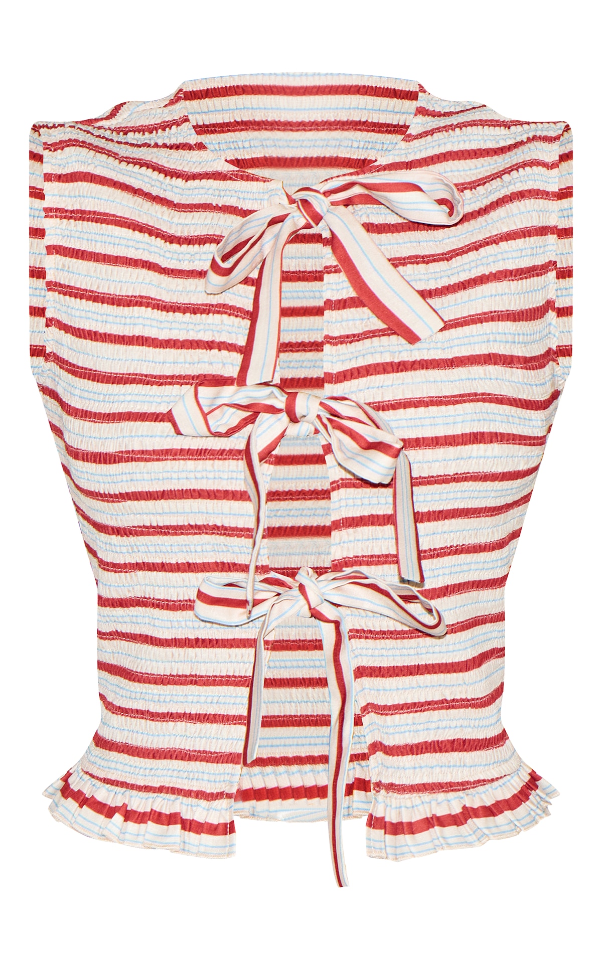 Tomato Red Stripe Tie Front Extreme Shirred Top | Co-ords | PLT