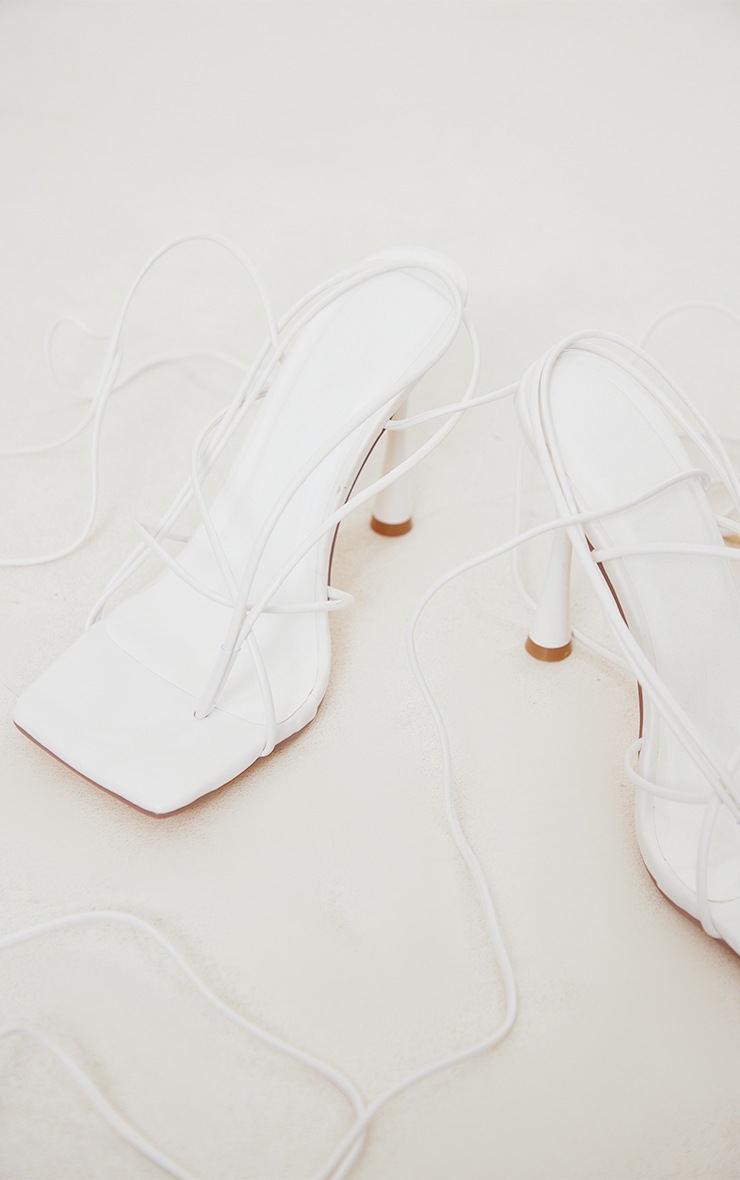 White Pu Thing Square Toed Laced High Heel Sandals | PrettyLittleThing AUS