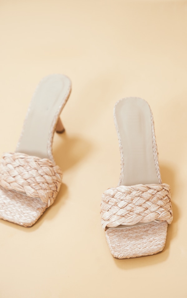 Mules À Talon En Raphia Tressé Non Coloré | Chaussures | PLT FR