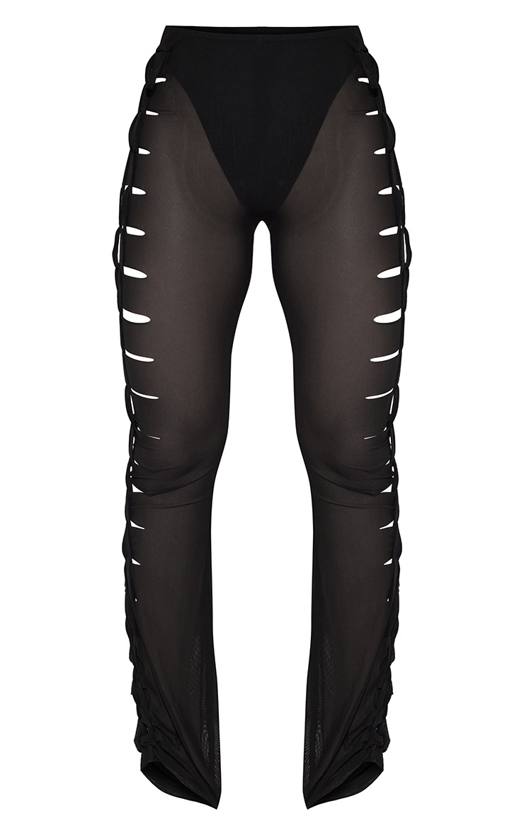 Black Sheer Macrame Beach Flares | Swimwear | PrettyLittleThing USA