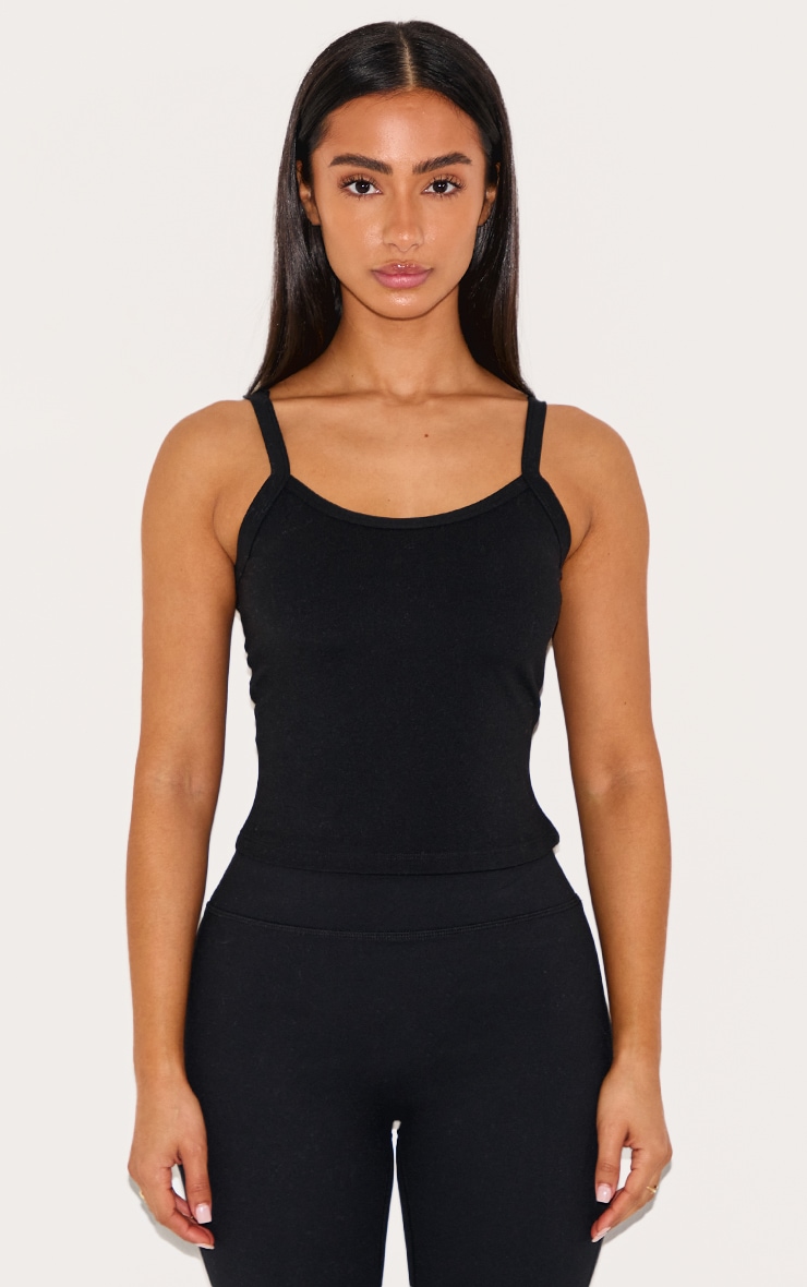 Petite Black Contour Sculpt Cami Strap Crop Top | Petite | PLT AUS