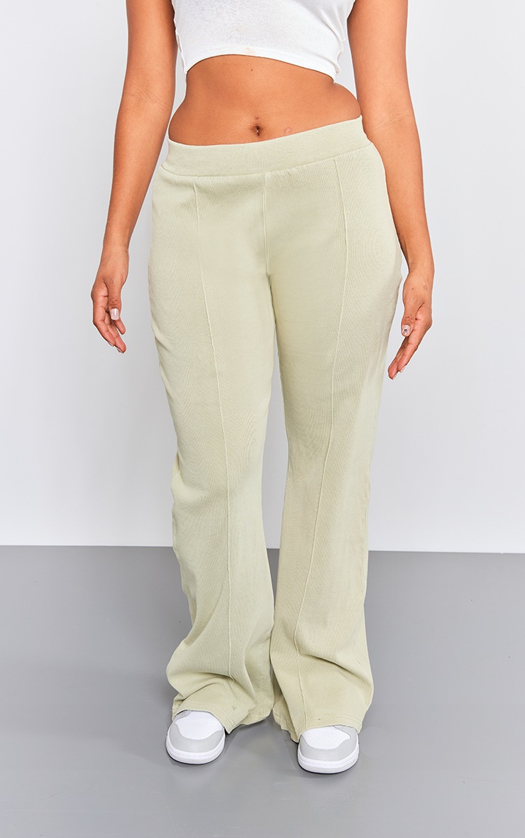 Sage Green Washed Rib Seam Straight Leg Pants | Bottoms ...