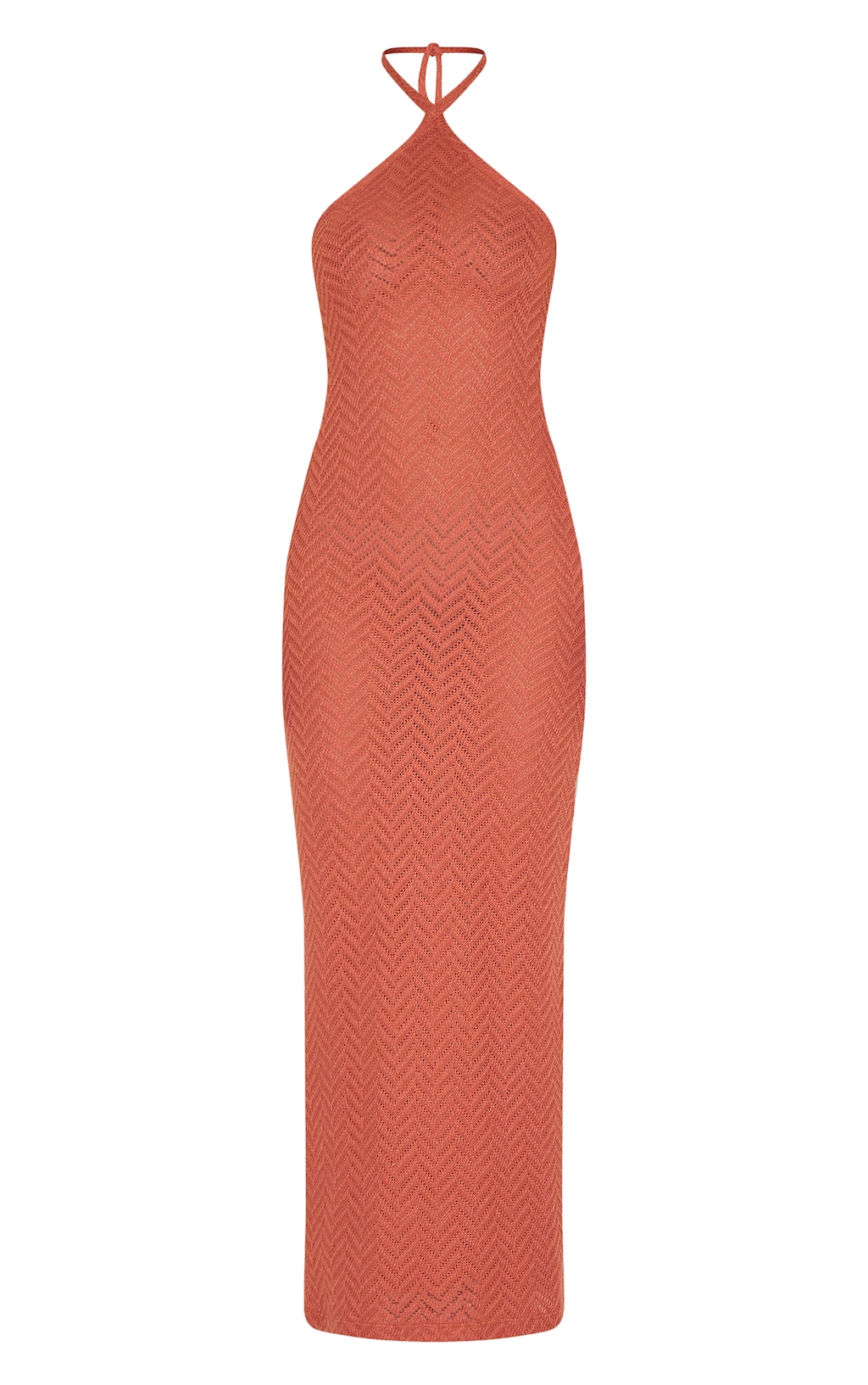 Rust Textured Tie Halter Maxi Dress | Dresses | PLT