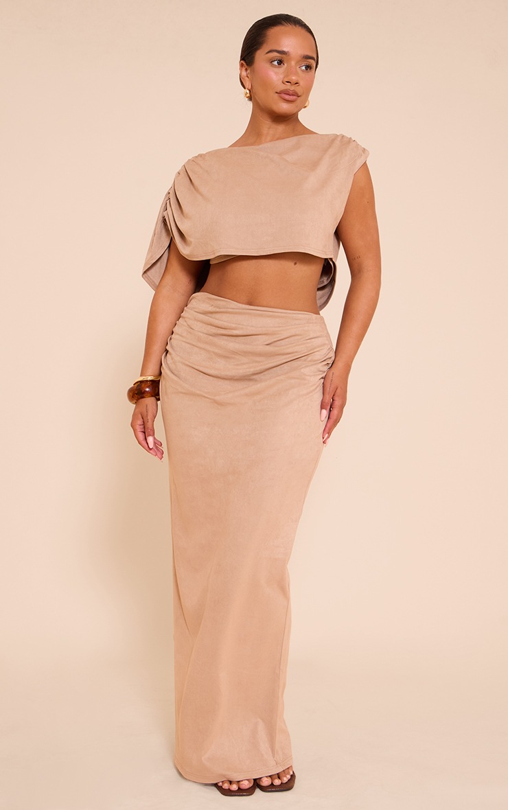 Shape Stone Faux Suede Cowl Drape Top | Shape | PLT USA