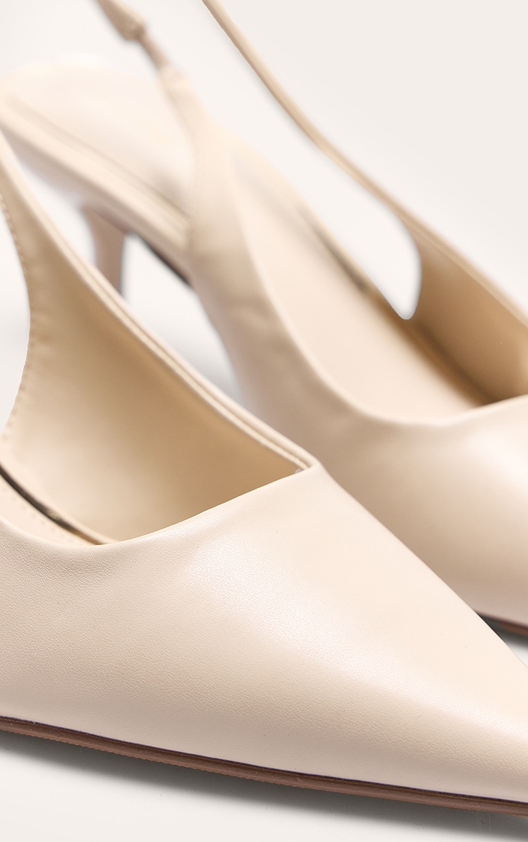 Cream Pu Point Toe Sling Back Mid Heeled Courts | Footwear | PLT