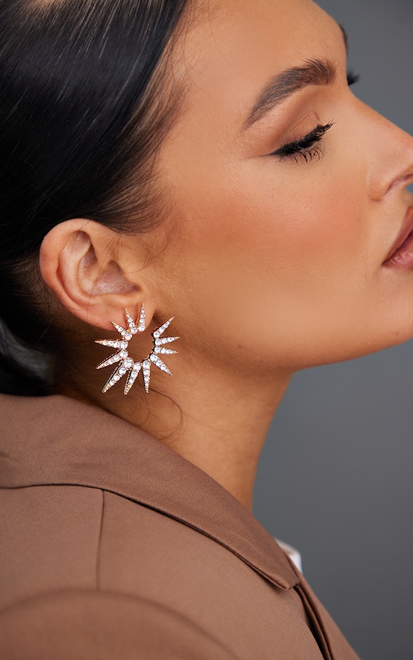 Gold Diamante Pointed Star Stud Earrings | Accessories | PLT
