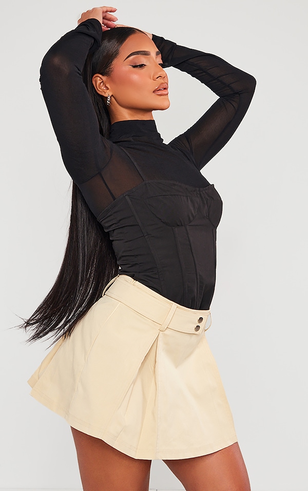 Sand Twill Micro Mini Skater Skirt | PrettyLittleThing UAE