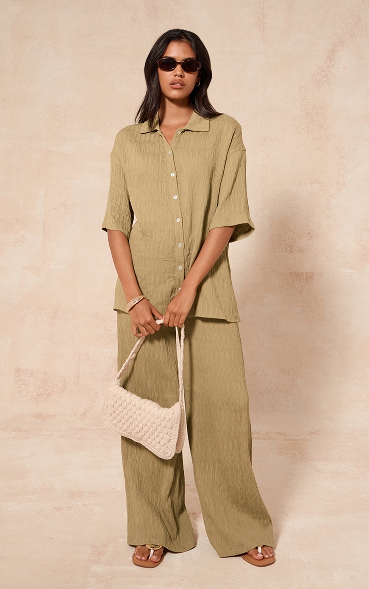 Chartreuse Textured Drawstring Wide Leg Trouser | Co-ords | PLT