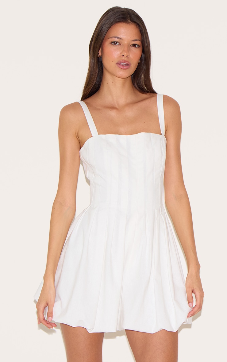 White Twill Pleated Puffball Playsuit | Dresses | PLT
