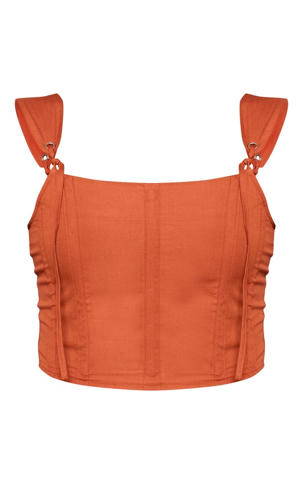 Rust Boned Tie Strap Lace Up Back Corset | Tops | PLT